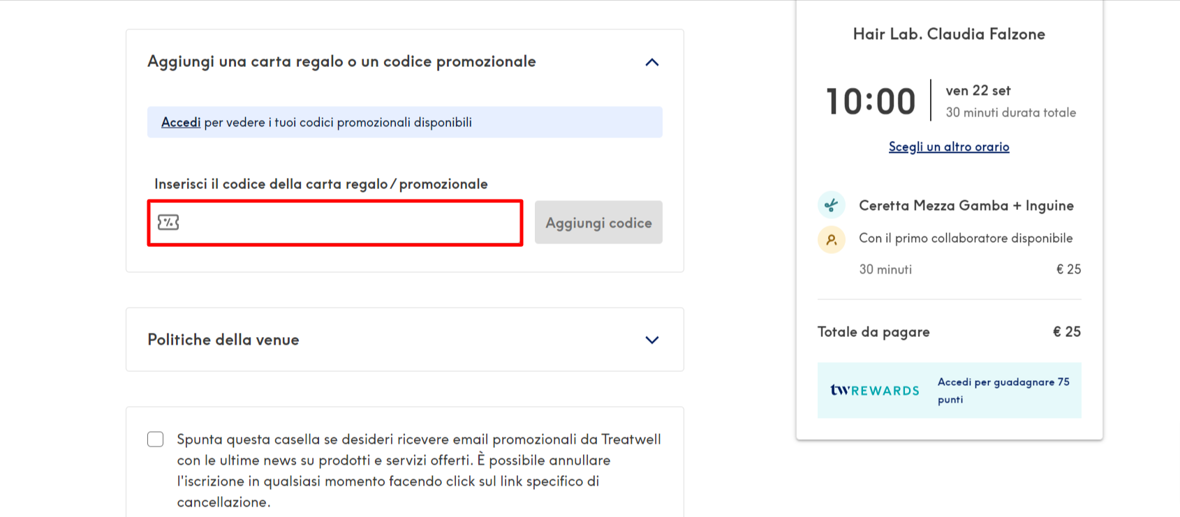 25% | Treatwell Codice sconto e coupon Gennaio 2026